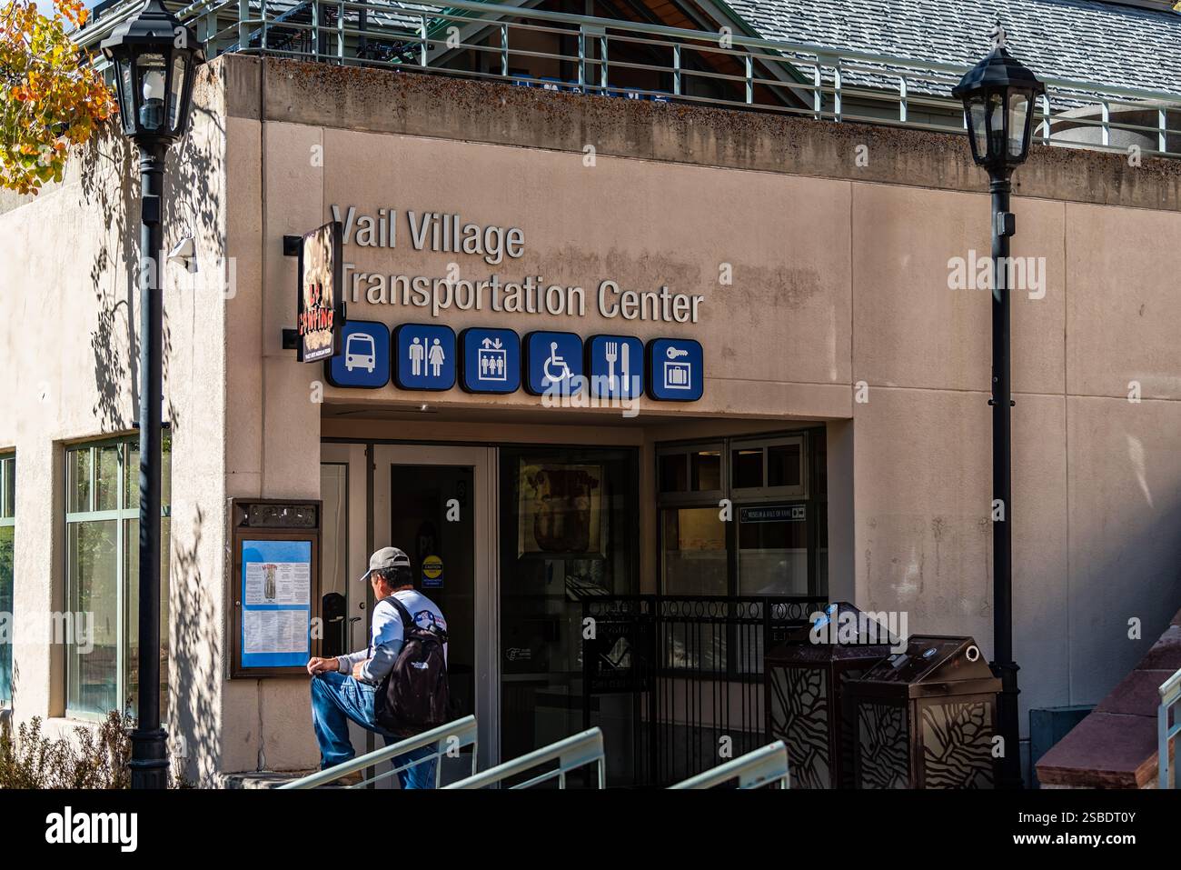 Vail, USA - October 6, 2022: Welcome visitor center transportation ...