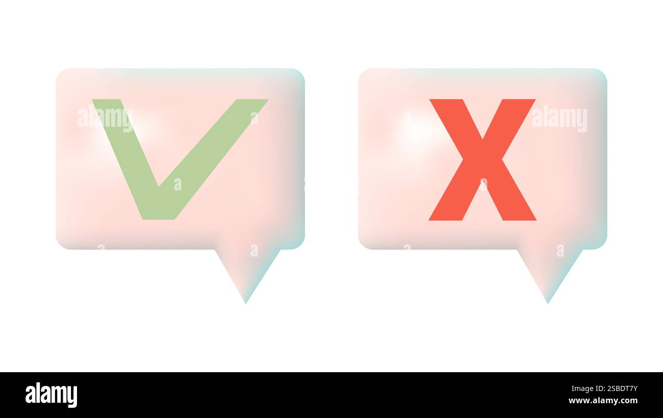 3D speech bubbles different shapes message icon. Jackdaw and cross in square bubbles. For social ...