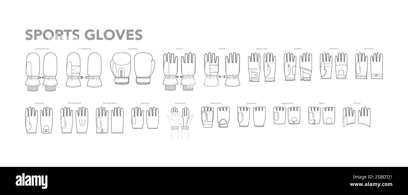 Set of Sports Gloves Fashion with names hand accessory clothing ...