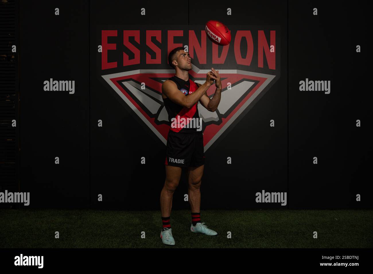 AFL player Jade Gresham poses for a photograph during a media opportunity at the NEC Hangar in ...
