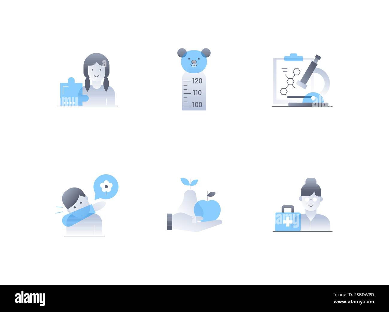 Children diseases and treatment - flat design style icons set Stock ...