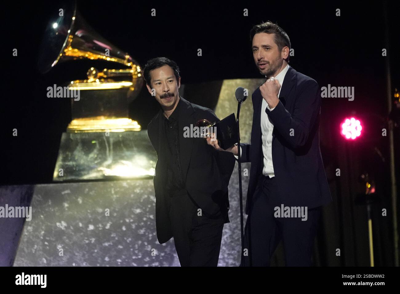 Eric Cha-Beach accepts the award for best chamber music/small ensemble ...