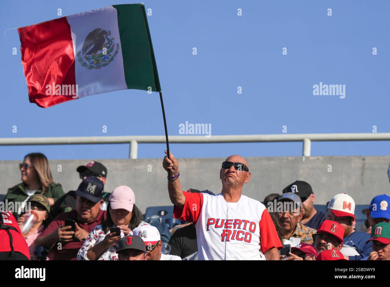 A Puerto Rico fan waves a Mexican flag during a Caribbean Series ...