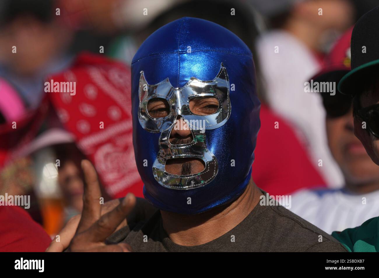 A Mexico fan waits for the beginning of a Caribbean Series baseball ...