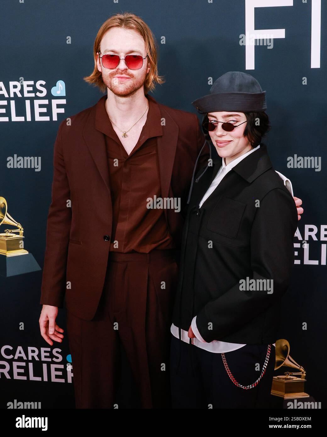 Los Angeles, USA. 02nd Feb, 2025. FINNEAS and Billie Eilish walking on the red carpet during the ...