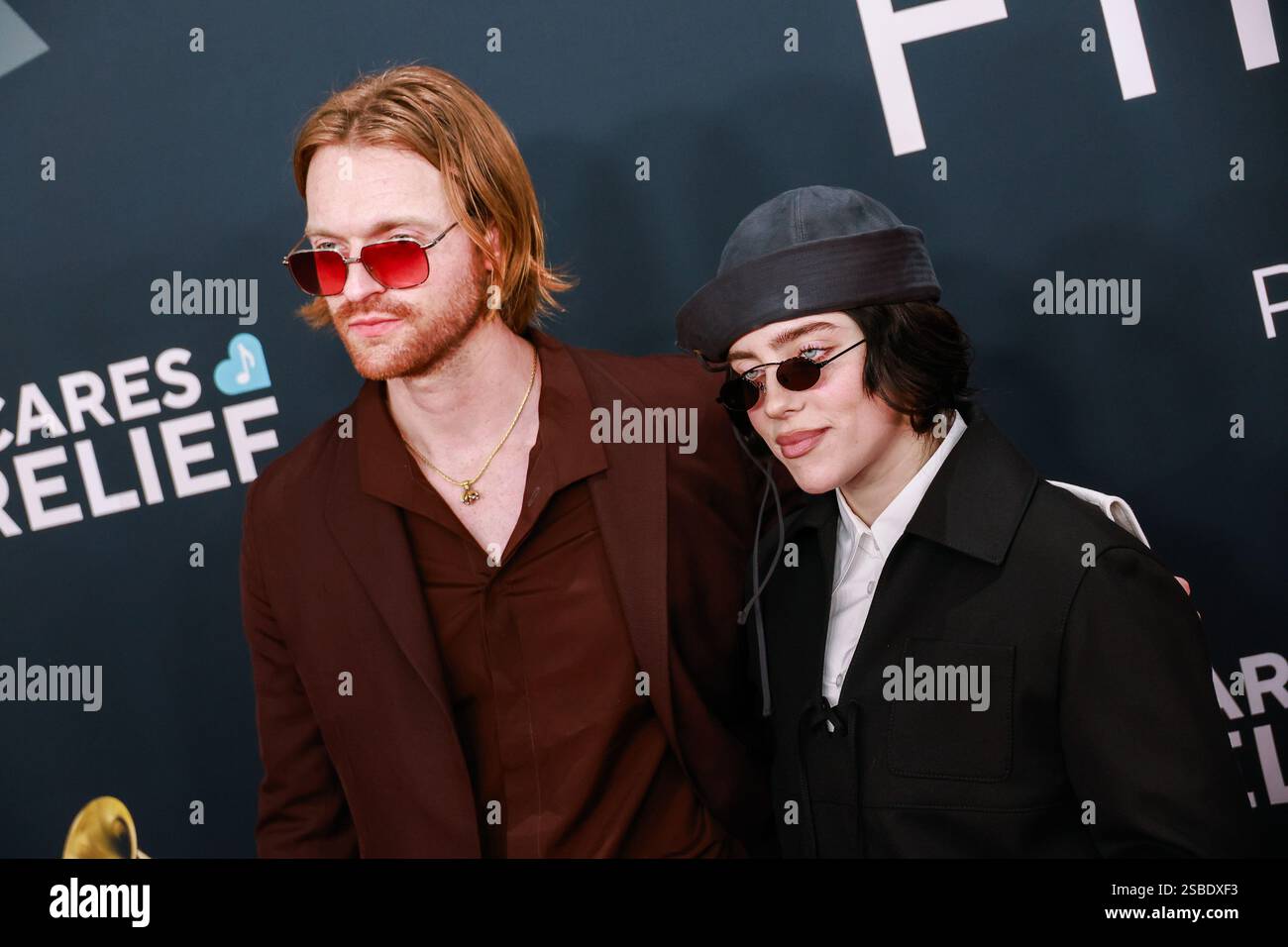Los Angeles, USA. 02nd Feb, 2025. FINNEAS and Billie Eilish walking on the red carpet during the ...