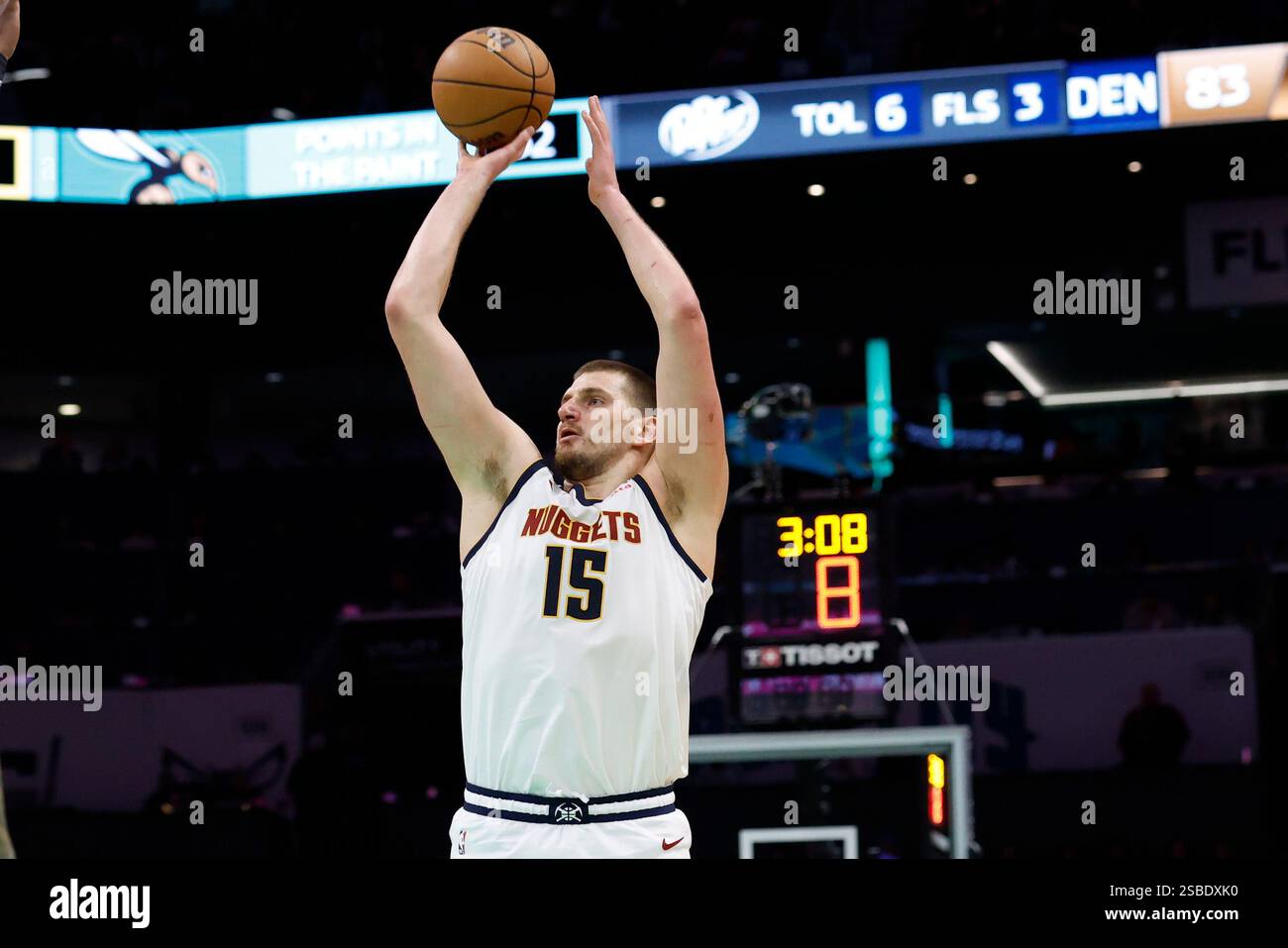 Denver Nuggets center Nikola Jokic shoots during the second half of an ...