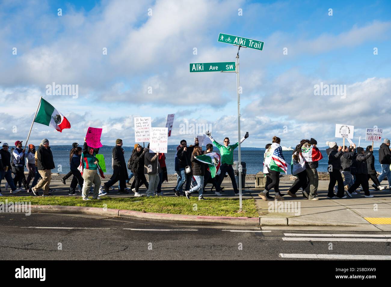 West Seattle, USA. 2 Feb 2025. Activists at The Families Belong ...