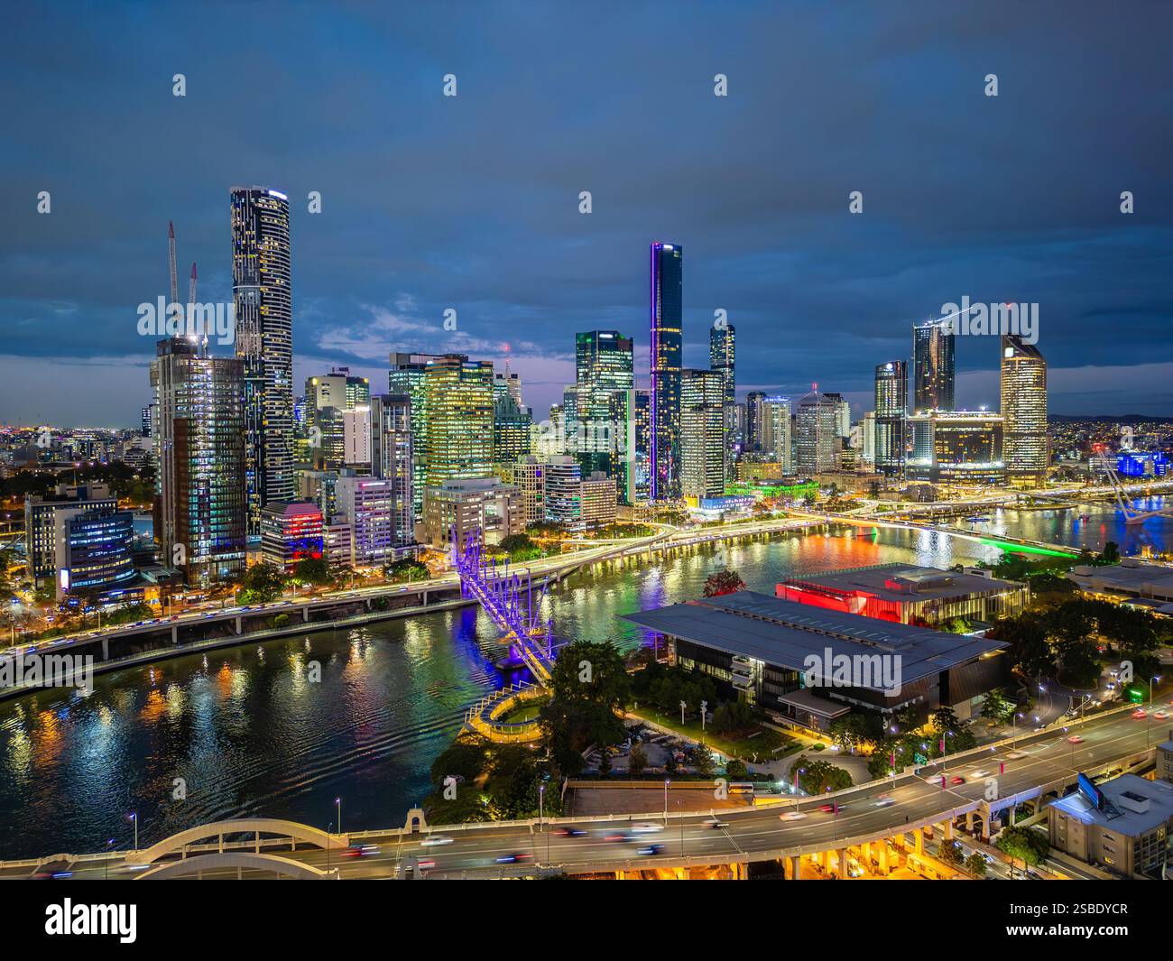 Aerial view of Brisbane city in Australia at night Stock Photo - Alamy