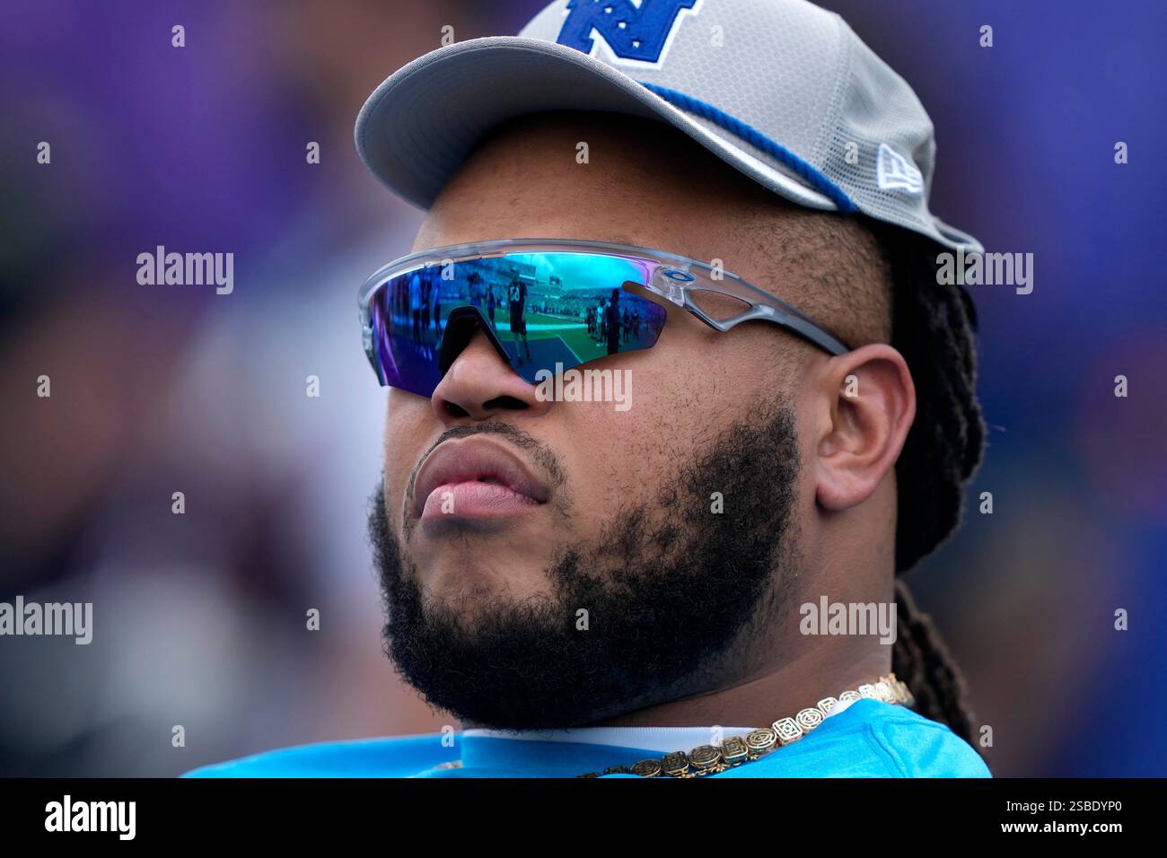 NFC guard Robert Hunt, of the Carolina Panthers, watches the action ...