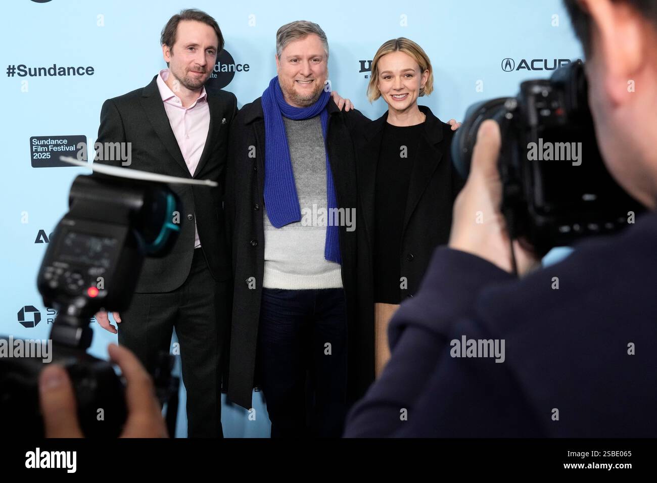 Tom Basden, from left, Tim Key and Carey Mulligan attend the premiere ...