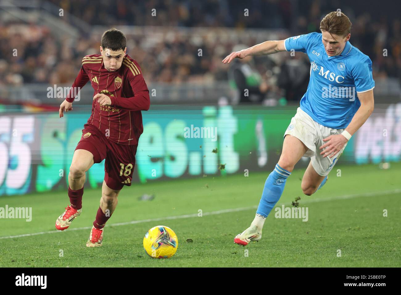 Rome, Italy 02.02.2025 : Matias Soule of Roma, Scott Mctominay of ...