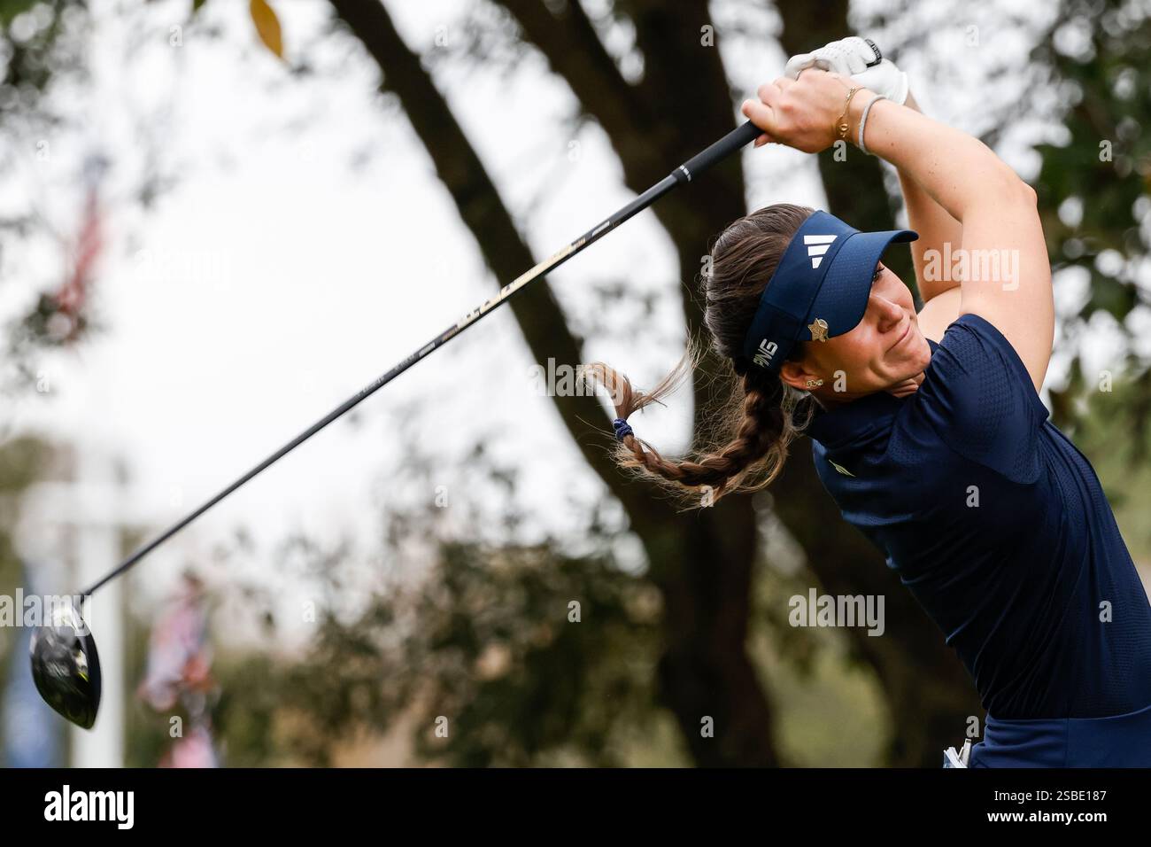 Linn Grant, of Sweden, tees off on the first hole during the final ...