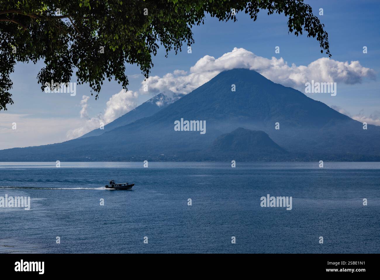 Volcano viewpoint from Panajachel on Lake Atitlan, Guatemala Stock ...