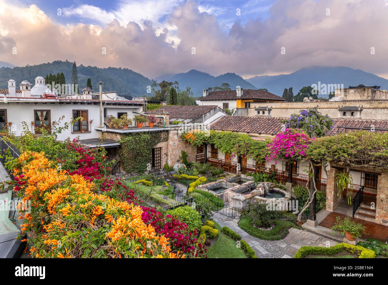 Courtyard sunset viewpoint of Antigua, Guatemala Stock Photo - Alamy