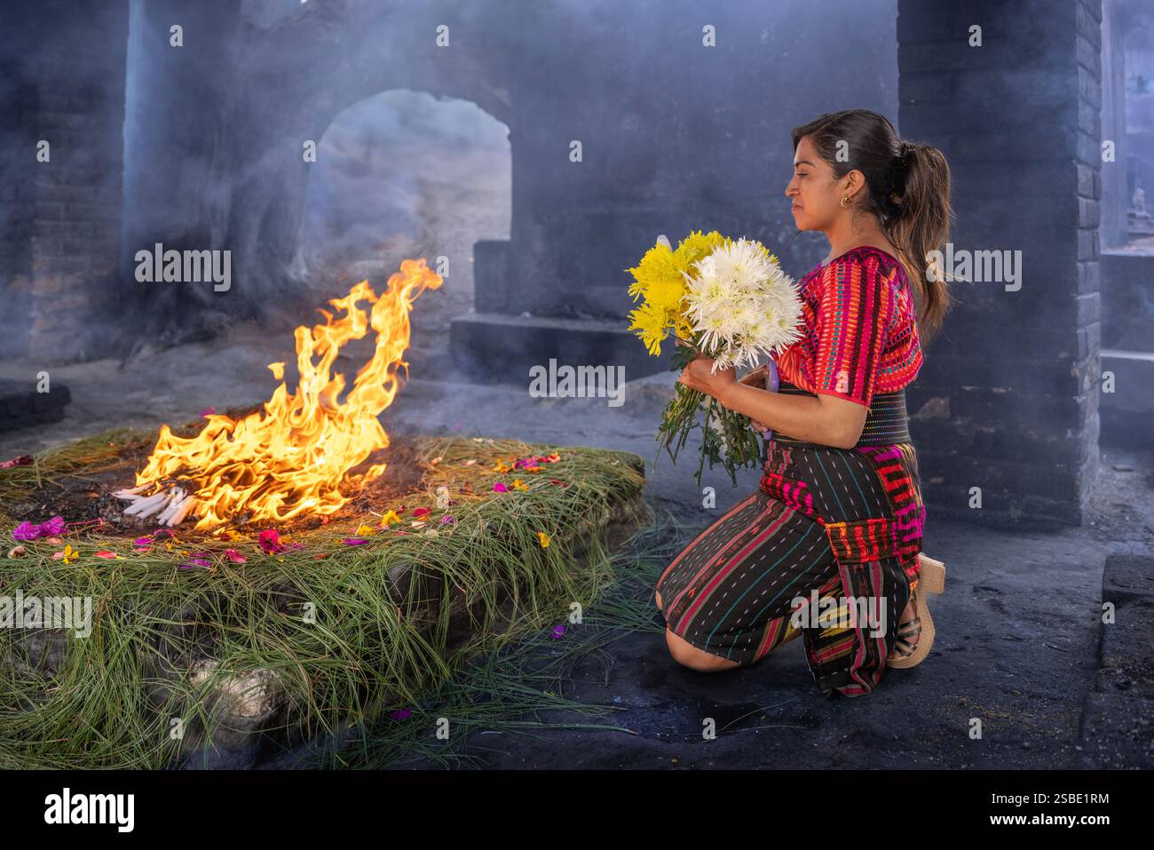 Sacred fire ritual by Quiche Mayan honoring ancestors at the Cemetery ...