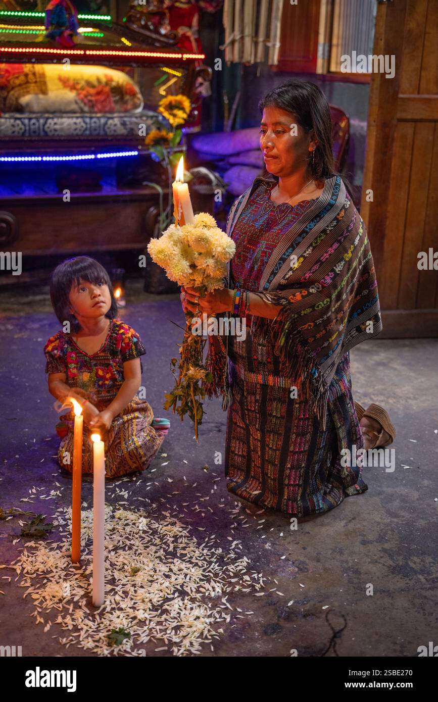 Ceremony of Maximon,the Mayan deity, at the village of Santiago Atitlan ...