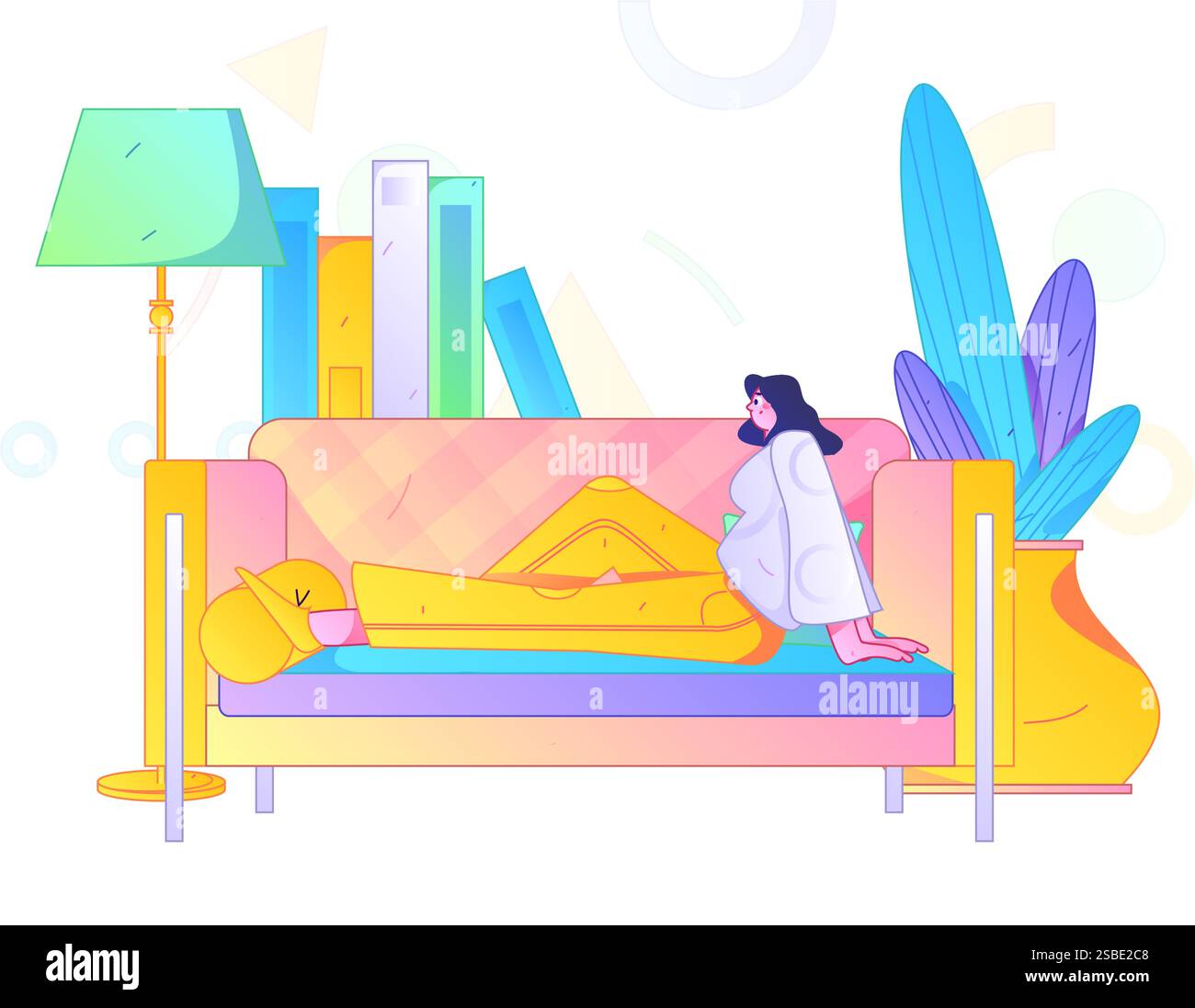 Home indoor character scene flat vector concept operation hand drawn ...
