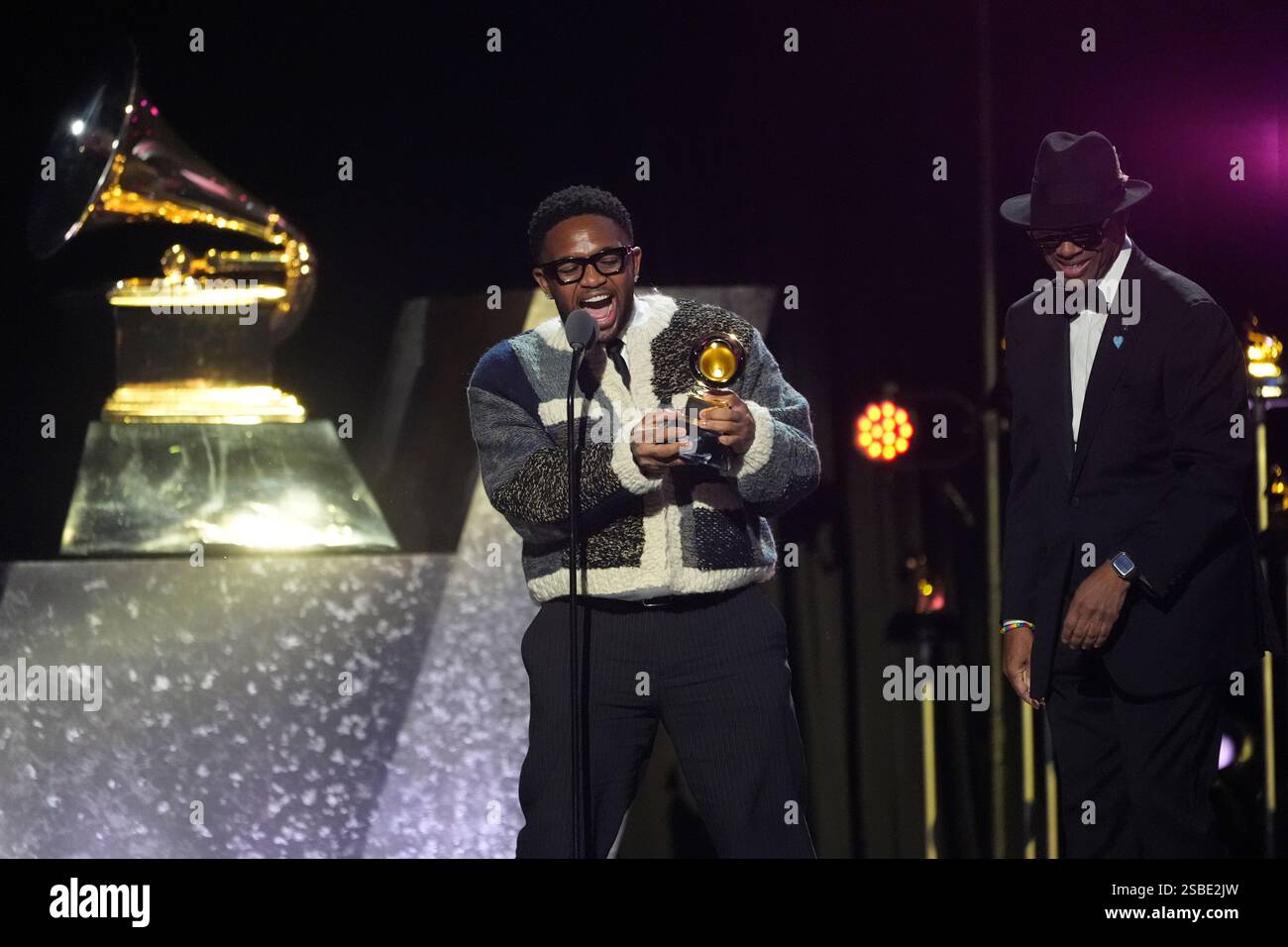 Mustard, left, accepts the award for best rap song for Kendrick Lamar's ...