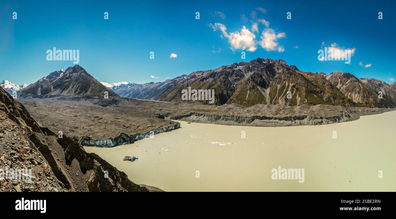 Tasman Lake Glacier face viewed from Ball Pass in Mt Cook Aoraki ...