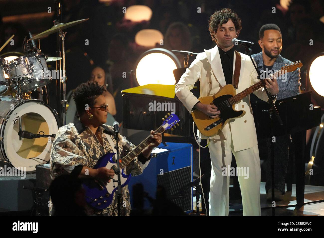 Brittany Howard, from left, Tony Goldsmith, and John Legend perform "I ...