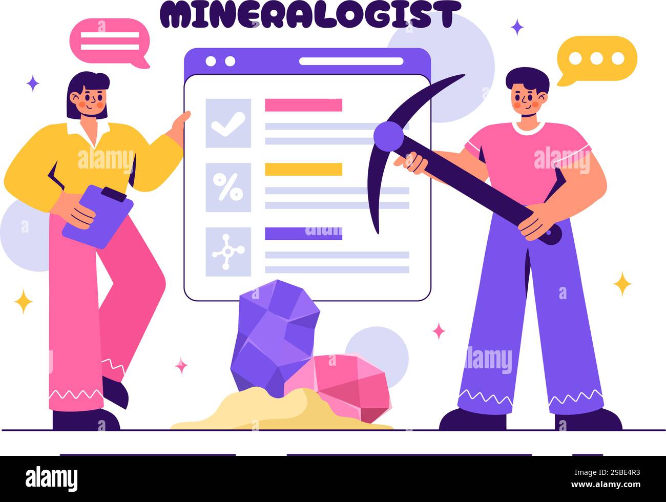 Vector Illustration of a Mineralogist Examining Natural Stones and ...