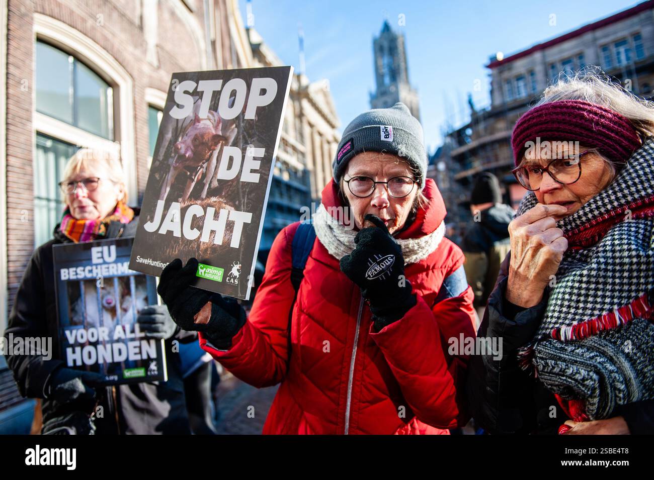Utrecht, Netherlands. 02nd Feb, 2025. Protesters are seen holding ...