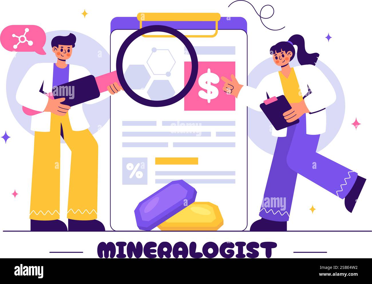 Vector Illustration of a Mineralogist Examining Natural Stones and ...