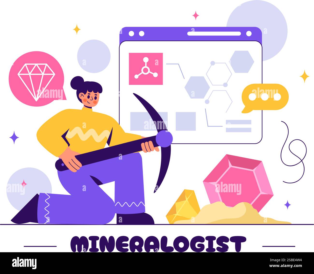 Vector Illustration of a Mineralogist Examining Natural Stones and ...