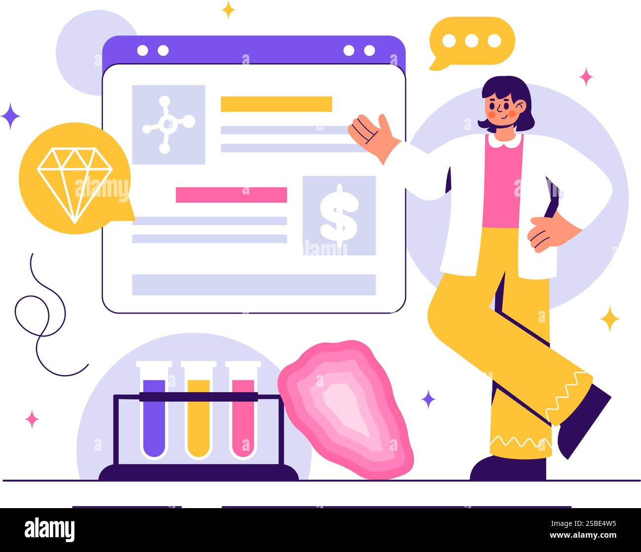 Vector Illustration of a Mineralogist Examining Natural Stones and ...
