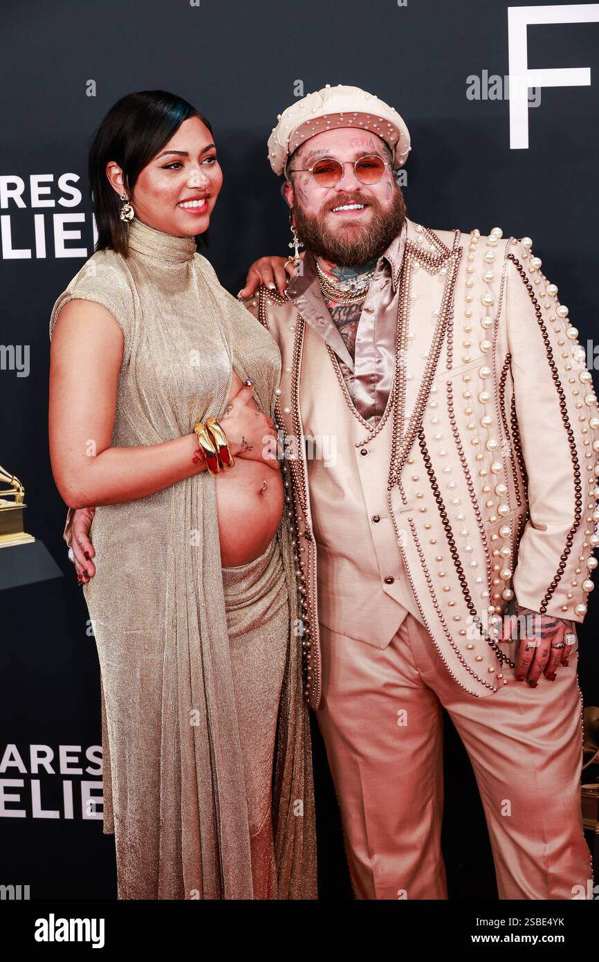 Los Angeles, USA. 02nd Feb, 2025. Raiche and Teddy Swims walking on the ...