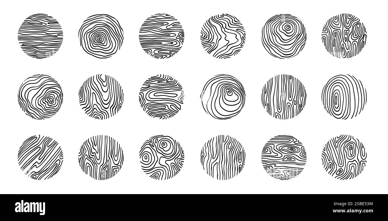 Wood line circle. Tree trunk cross section with topography rings, black ...