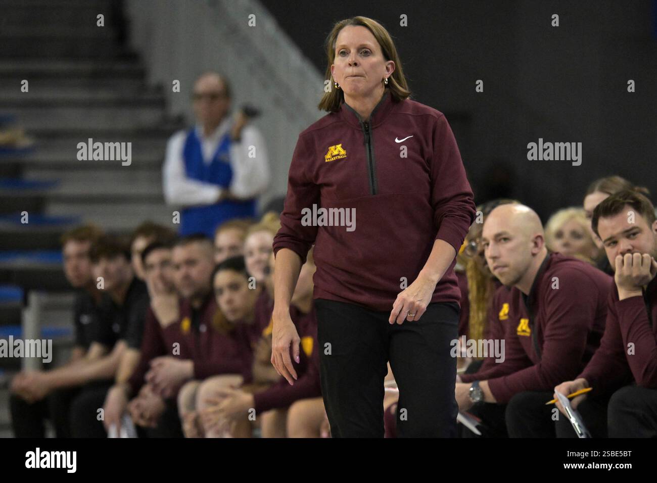 Minnesota head coach Dawn Plitzuweit looks on during the second half of ...