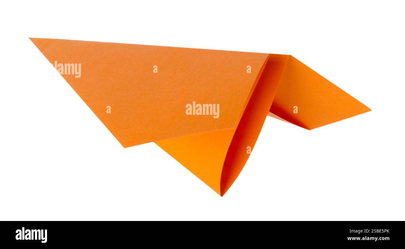 One handmade orange paper plane isolated on white Stock Photo - Alamy