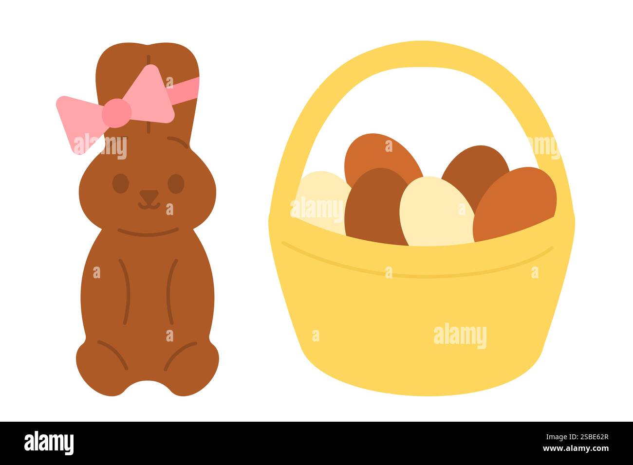 Flat cartoon illustration of a chocolate Easter bunny with a pink bow ...