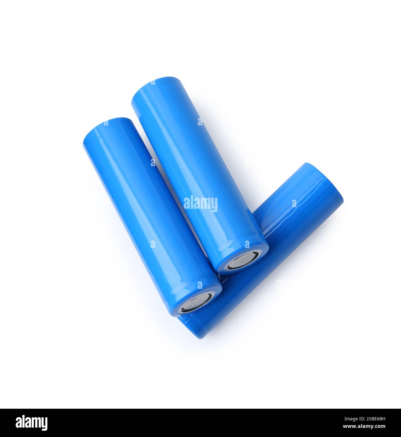 Three AA cell batteries isolated on white, top view Stock Photo - Alamy
