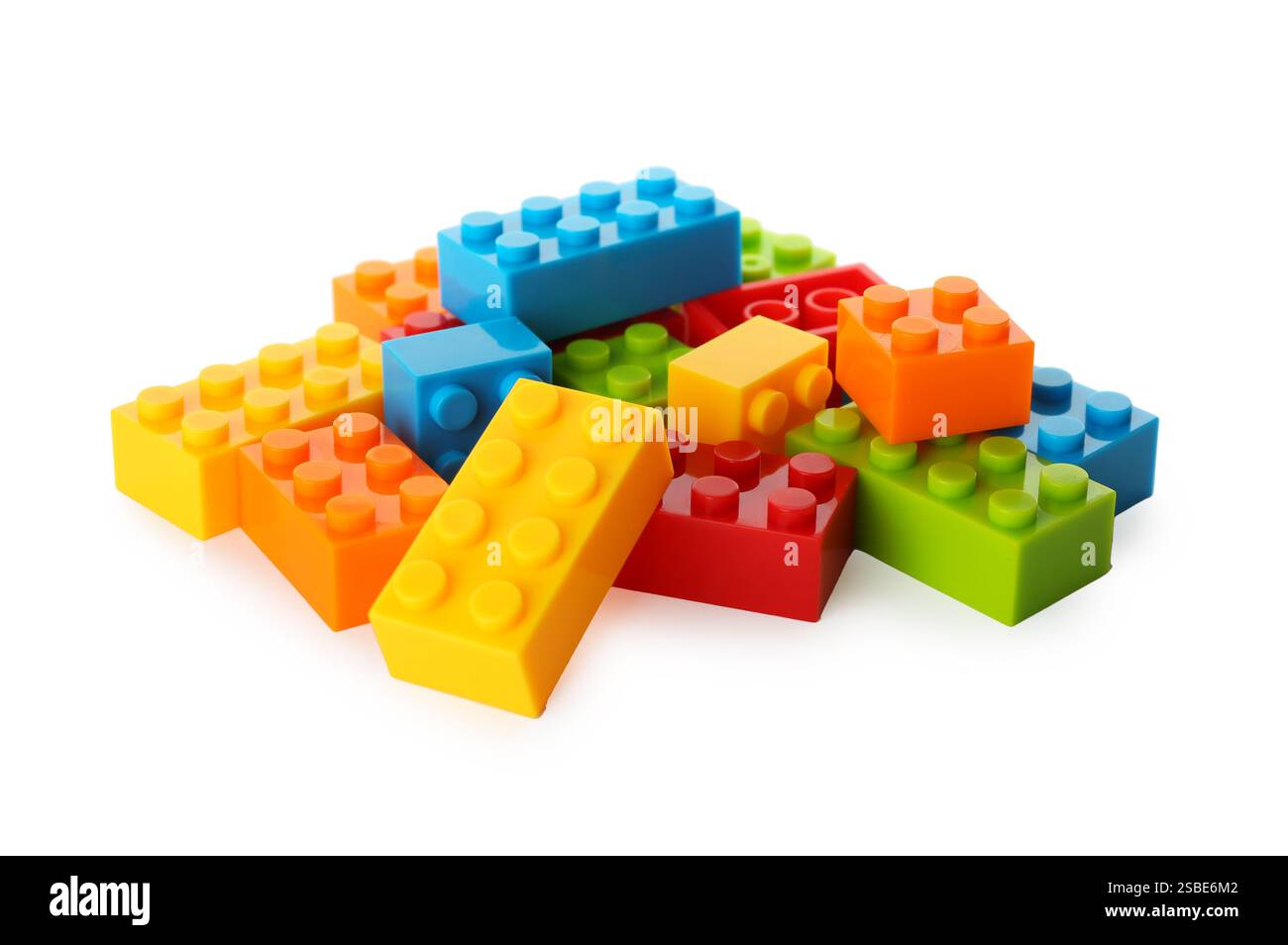Construction toy. Pile of building bricks isolated on white Stock Photo ...