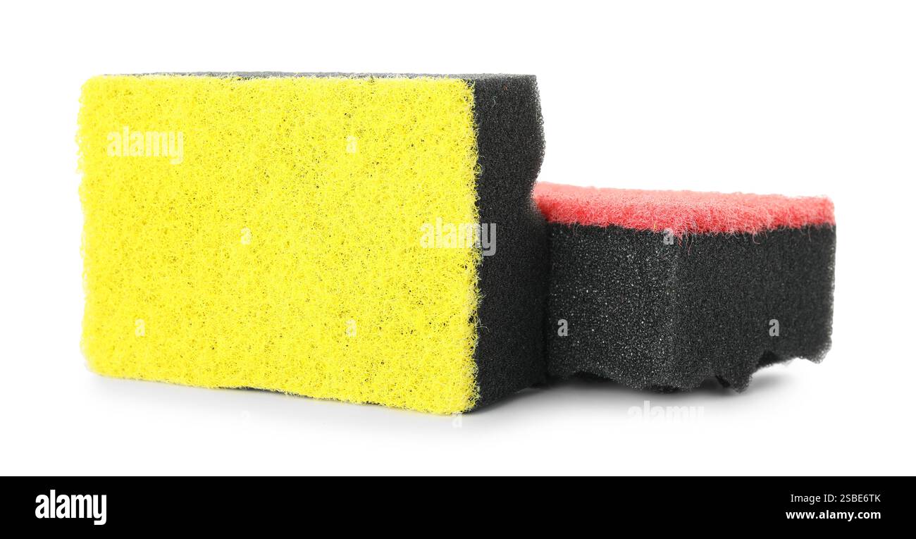 Two soft sponges isolated on white. Cleaning supply Stock Photo - Alamy