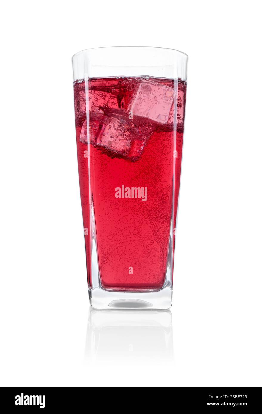 Sweet soda water with ice cubes in glass isolated on white Stock Photo ...