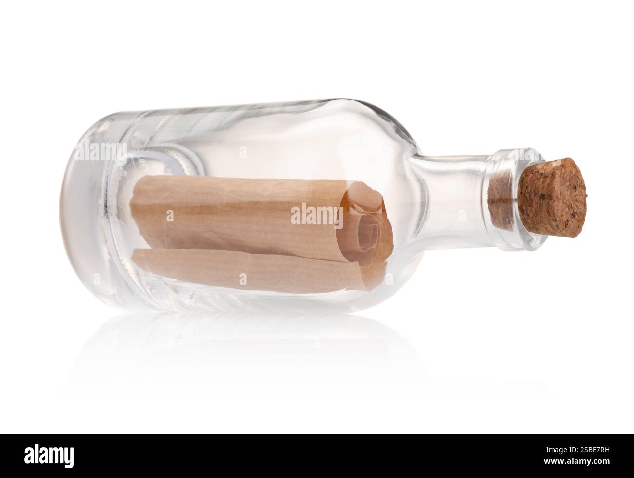 Corked glass bottle with rolled letter isolated on white Stock Photo ...