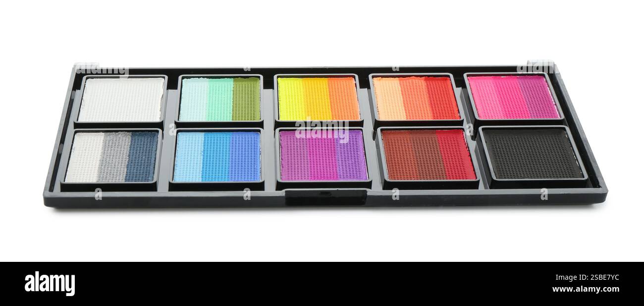 Bright face paint palette isolated on white Stock Photo - Alamy