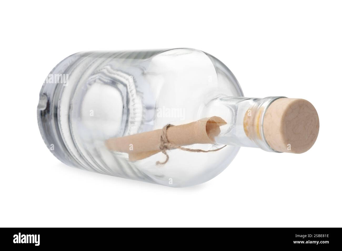 Corked glass bottle with rolled letter isolated on white Stock Photo ...