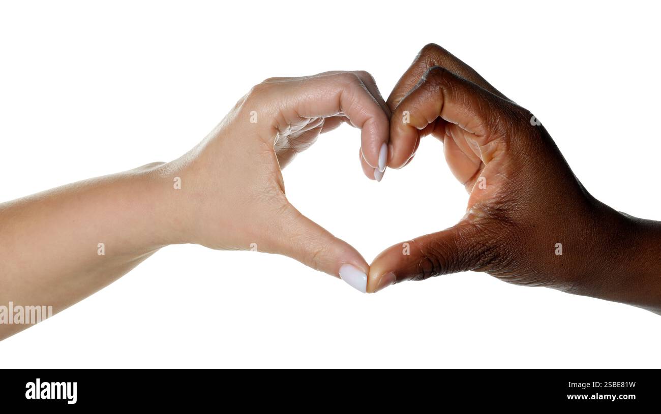 Stop racism. People of different skin colors making heart with hands on ...