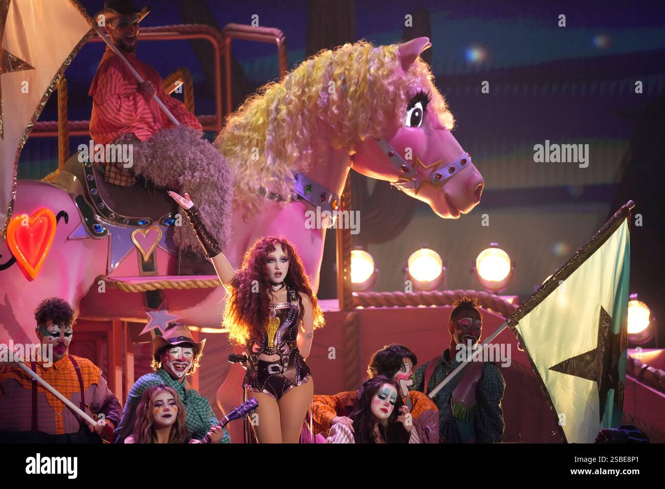 Chappell Roan, center, performs "Pink Pony Club" during the 67th annual ...