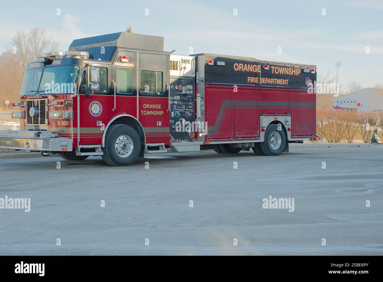 Red and Black Orange Township Ohio Emergency vehicle in parking lot ...