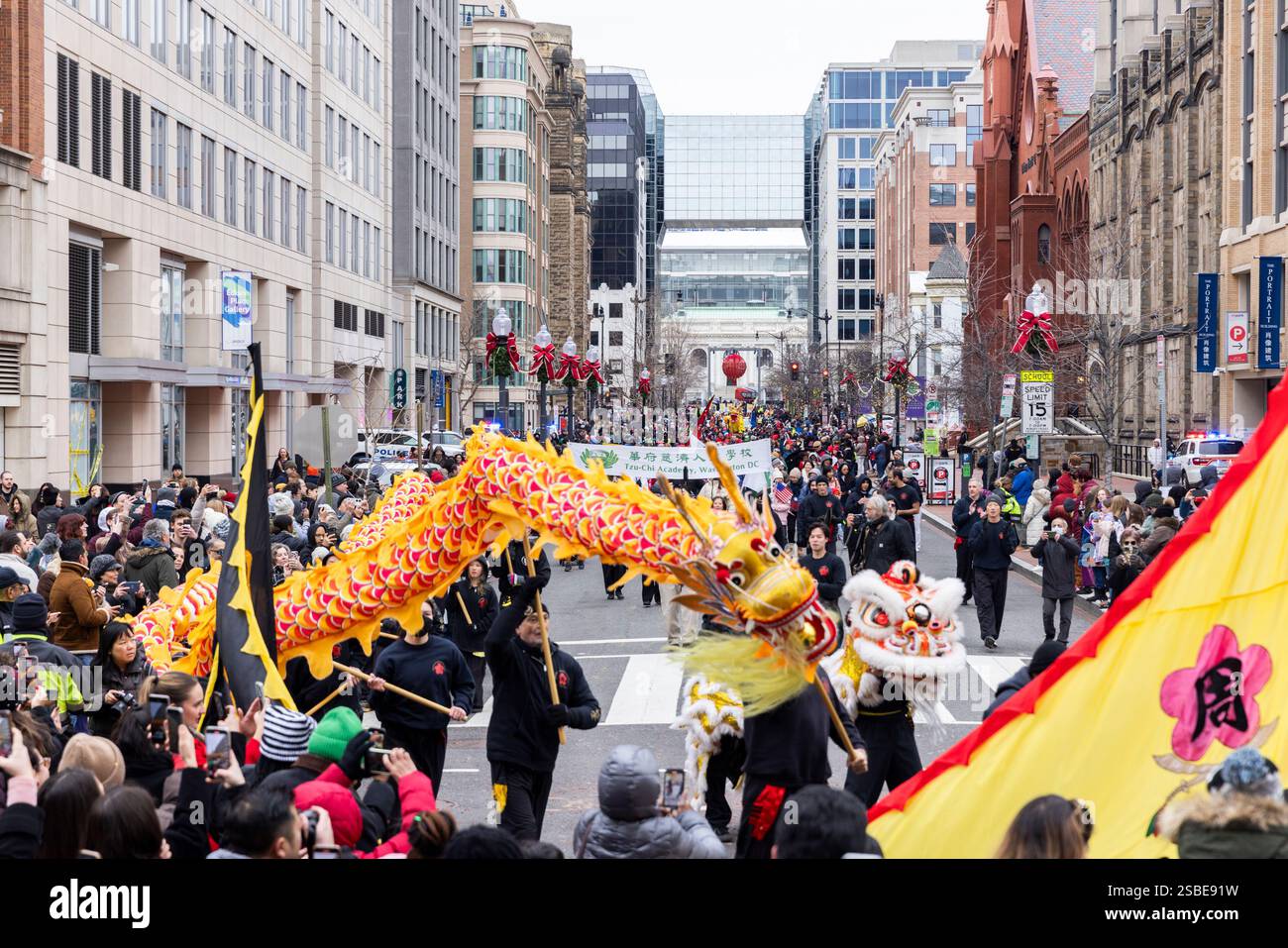 Washington DC, USA. 02nd Feb, 2025. People carry a giant dragon during ...