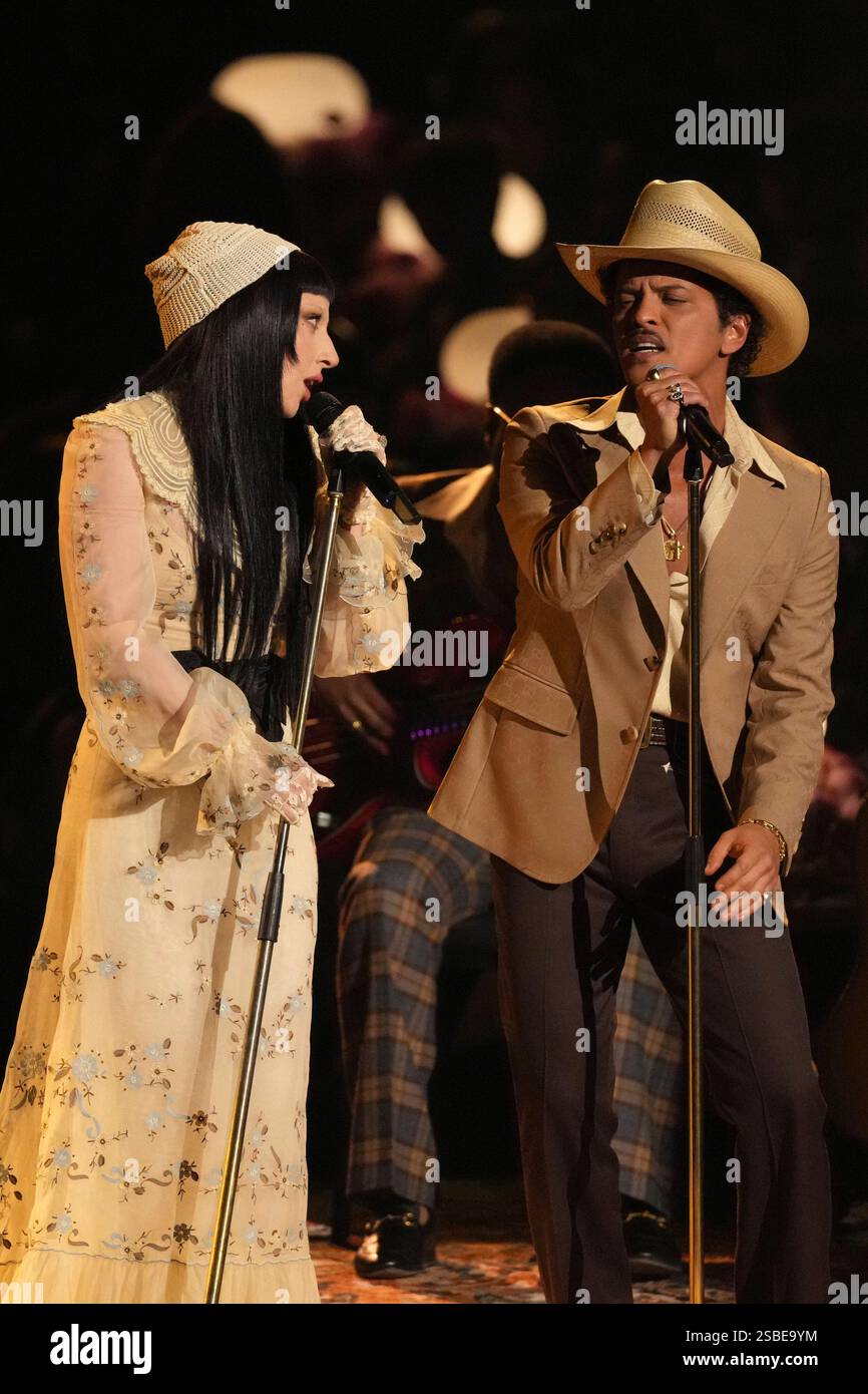 Lady Gaga, left, and Bruno Mars perform "California Dreamin'" during ...