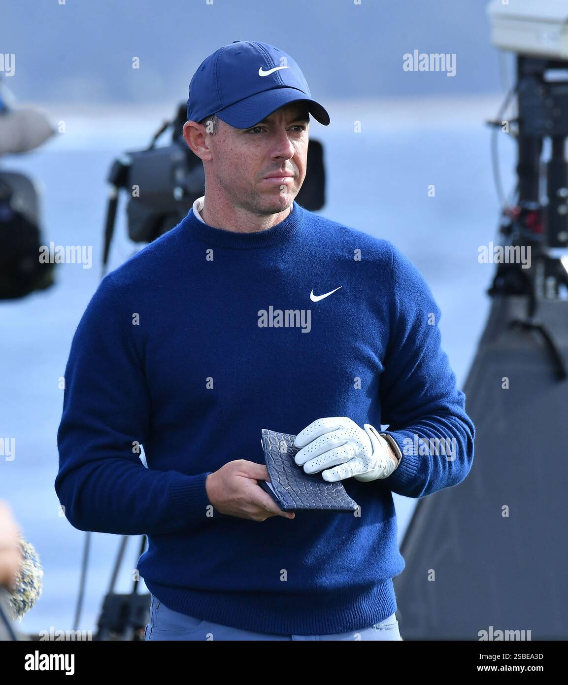 Pebble Beach, Ca, USA. 2nd Feb, 2025. Rory McIlroy is seen on the tee ...