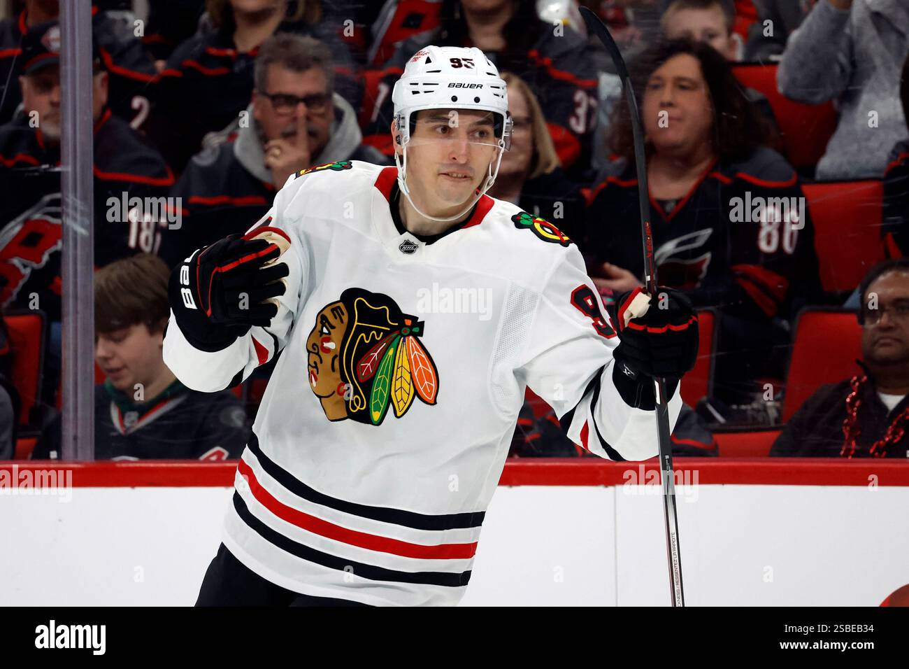 Chicago Blackhawks' Ilya Mikheyev (95) celebrates his goal against the ...