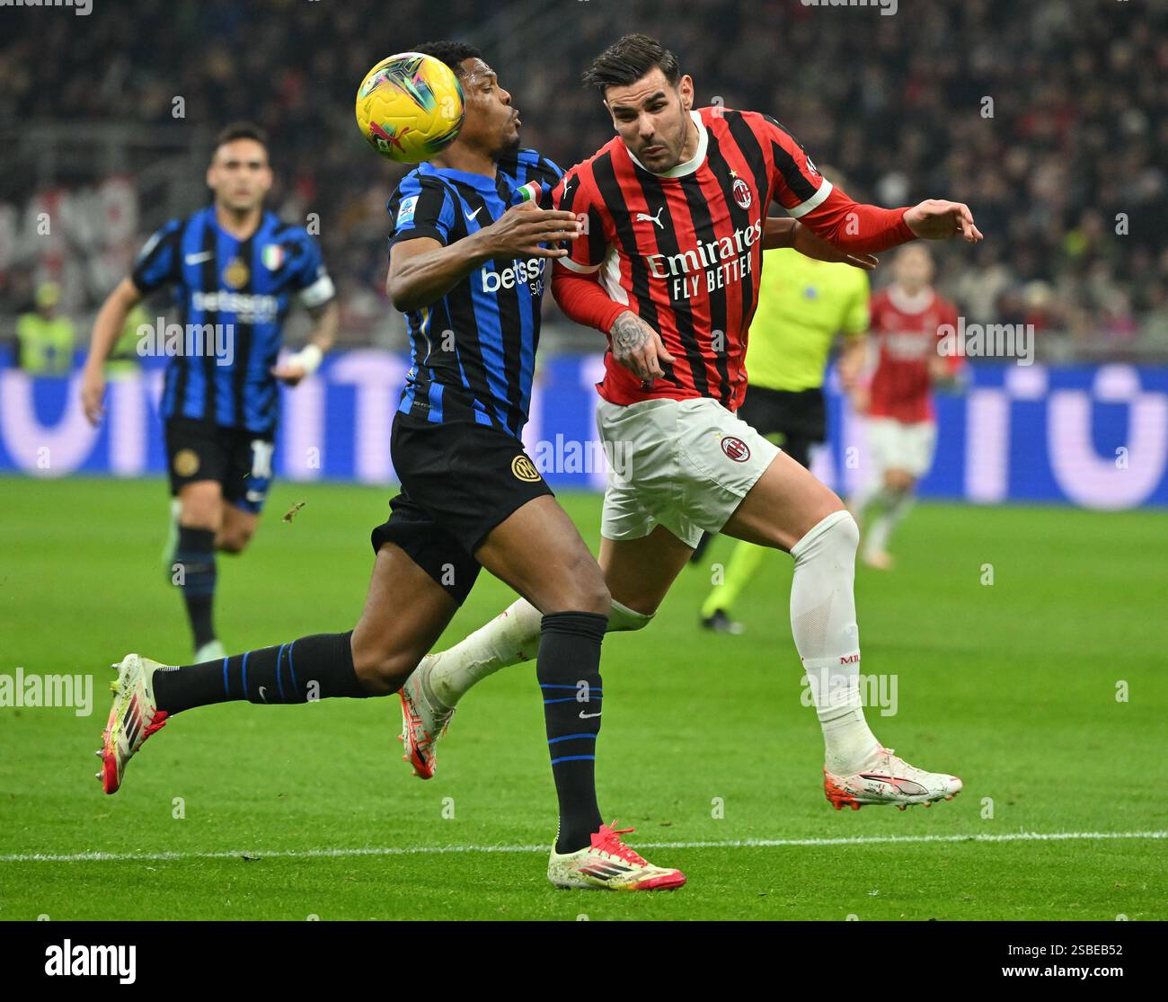 Milan. 2nd Feb, 2025. AC Milan's Theo Hernandez (R) vies with Inter ...